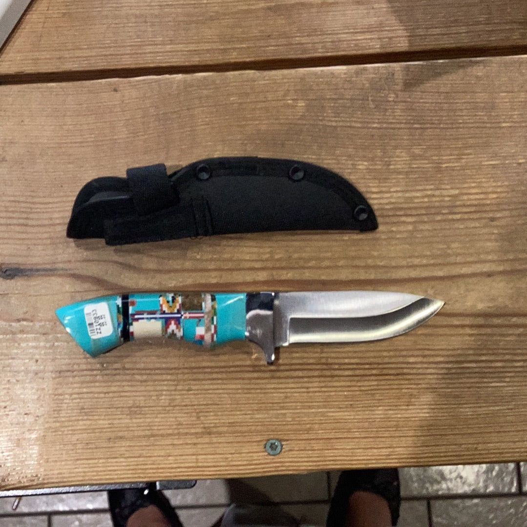 Turquoise base 9 inches and a black sheath – Ben Johnson Cowboy Museum